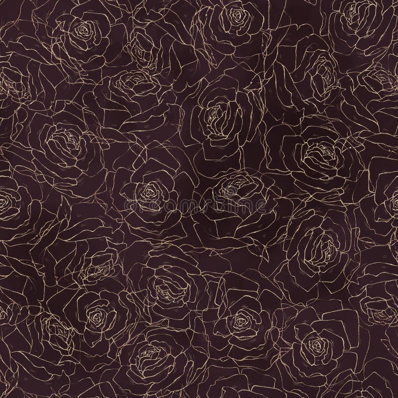 Seamless Pattern. Gold Outlines of Spring Flowers and Leaves Stock ...