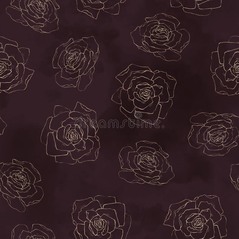 Seamless Pattern. Gold Outlines of Spring Flowers and Leaves Stock ...