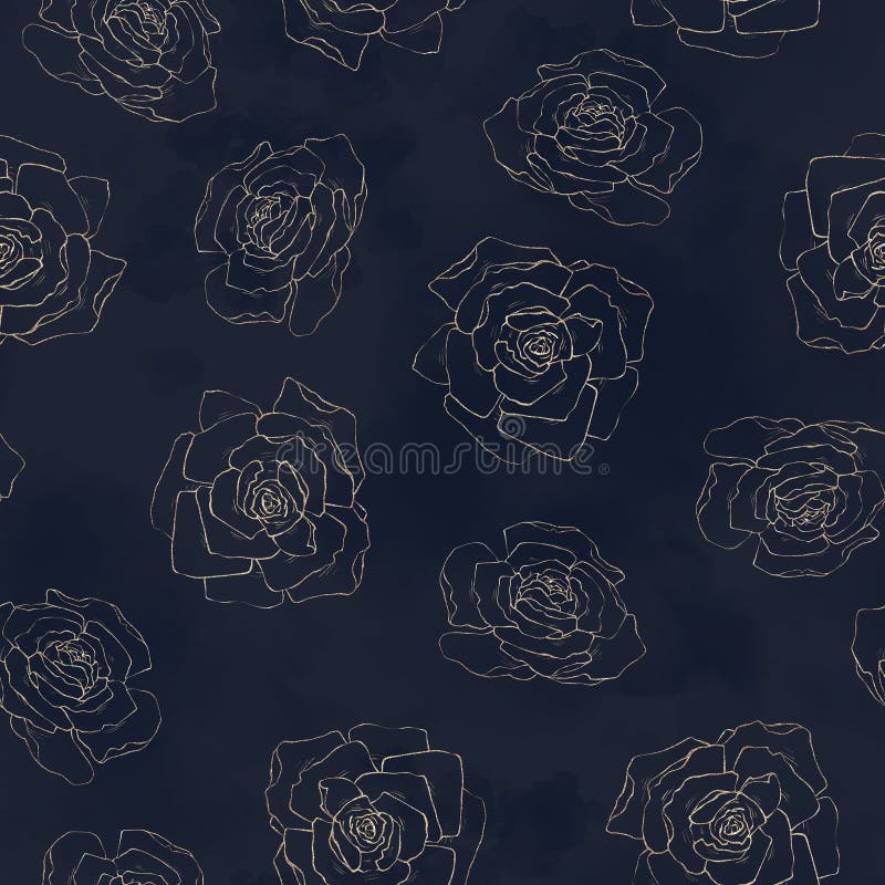 Seamless Pattern. Gold Outlines of Spring Flowers and Leaves Stock ...