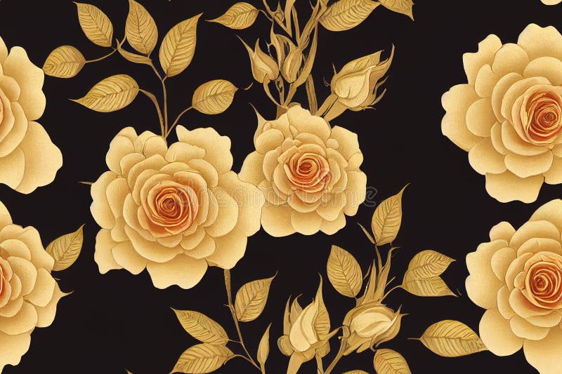 Seamless Pattern of Gold Roses. Romantic Floral Repeatable Background ...