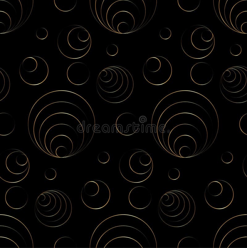 Seamless Pattern with Gold Seashells and Bubbles. Golden Outline Vector ...