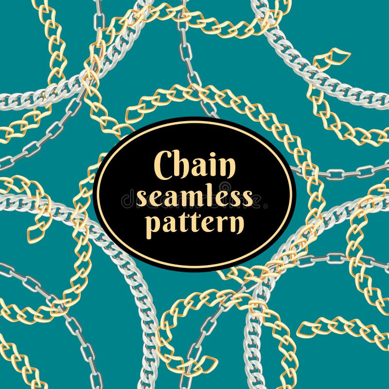 Seamless Pattern with Gold and Silver Chains on Greenish-blue ...