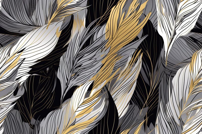 Seamless Pattern with Gold and Silver Feather. Generative AI ...