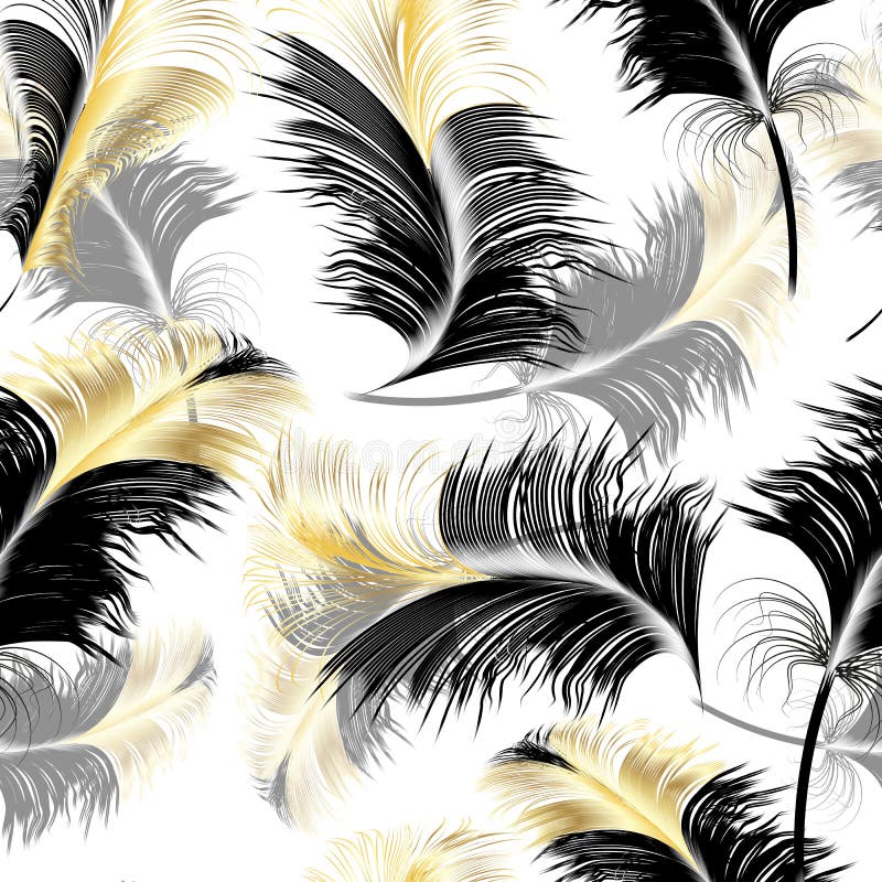 Seamless Pattern with Gold and Silver Feathers of Bird Stock ...