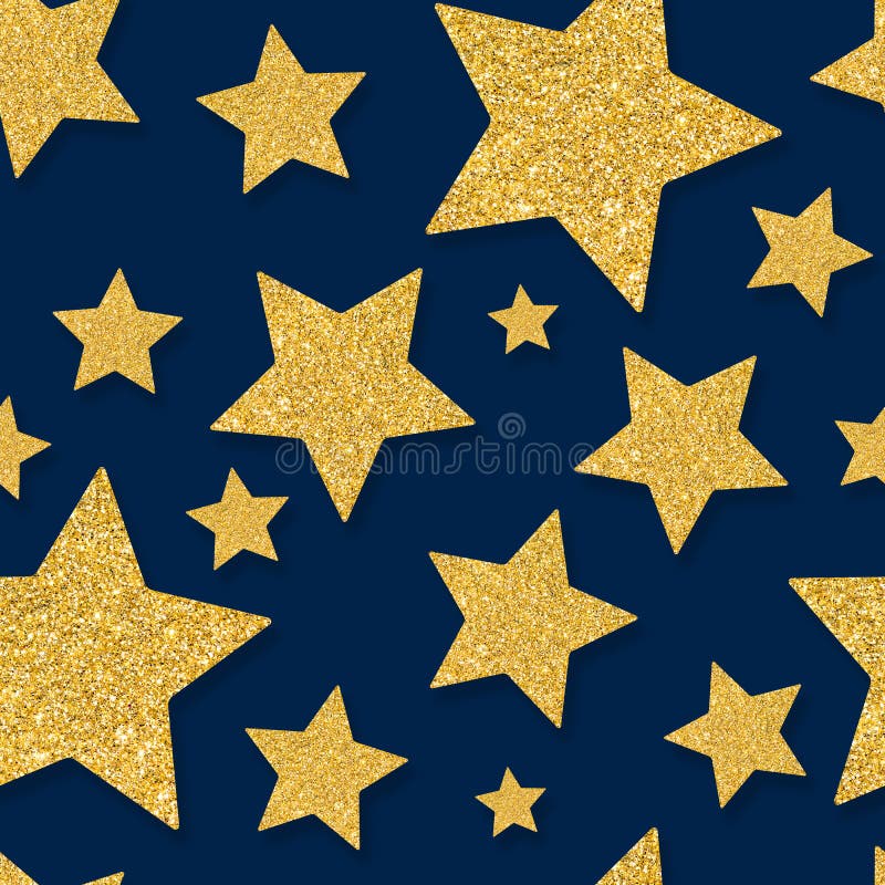 Seamless Pattern with Gold Stars of Sequin Confetti on Blue Stock ...