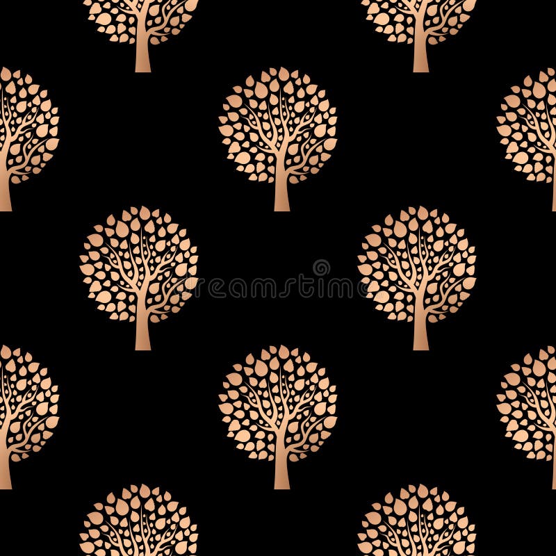 Seamless Pattern of Gold Tree. Vector Illustration Isolated on Black ...