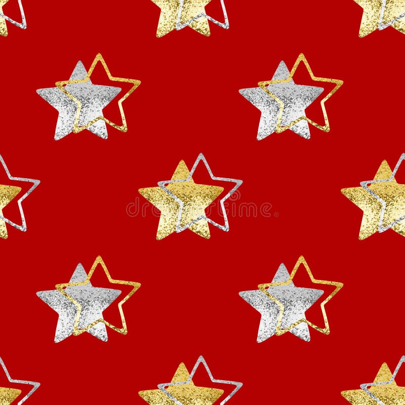 Seamless Pattern Golden & Silver Stars Red Background Isolated ...