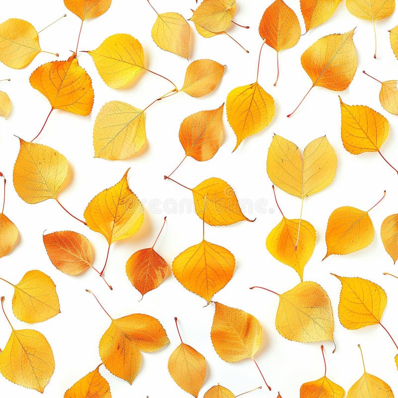 Seamless Pattern of Golden Aspen Tree Leaves on a Pristine. Yellow ...