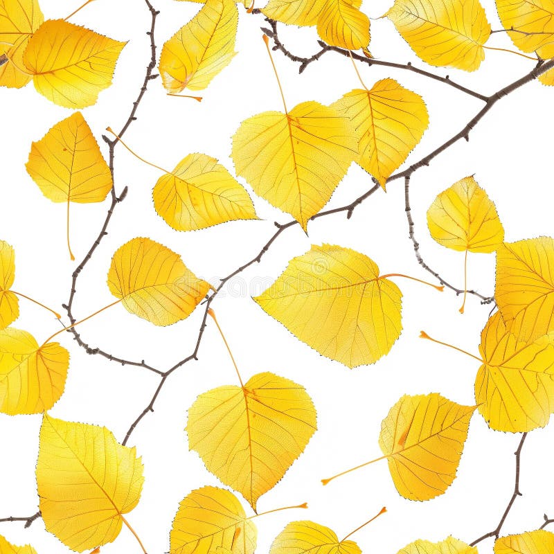 Seamless Pattern of Golden Aspen Tree Leaves on a Pristine. Yellow ...