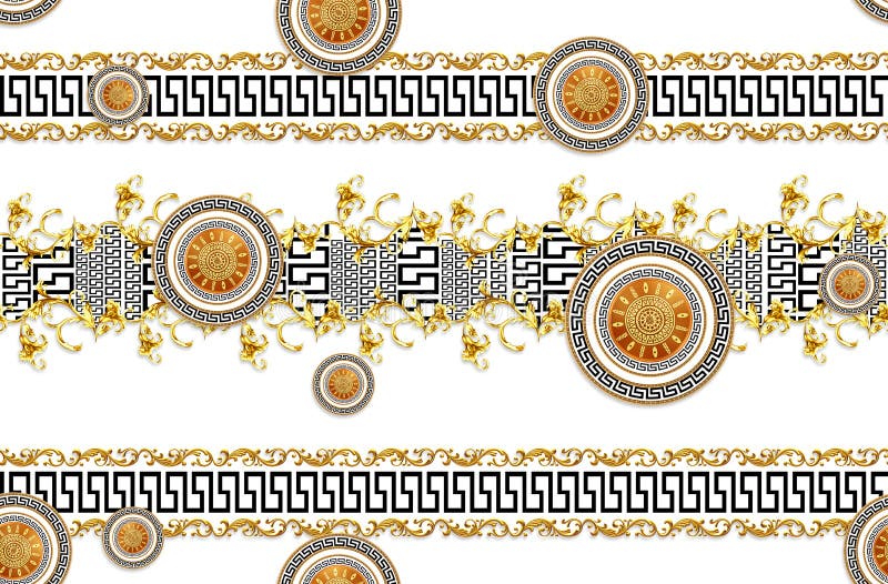 Seamless Pattern of Golden Baroque with Versace on White Background ...