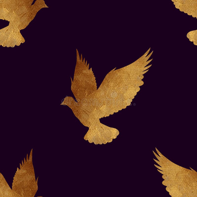 Seamless Pattern with Golden Birds. Stock Vector - Illustration of ...