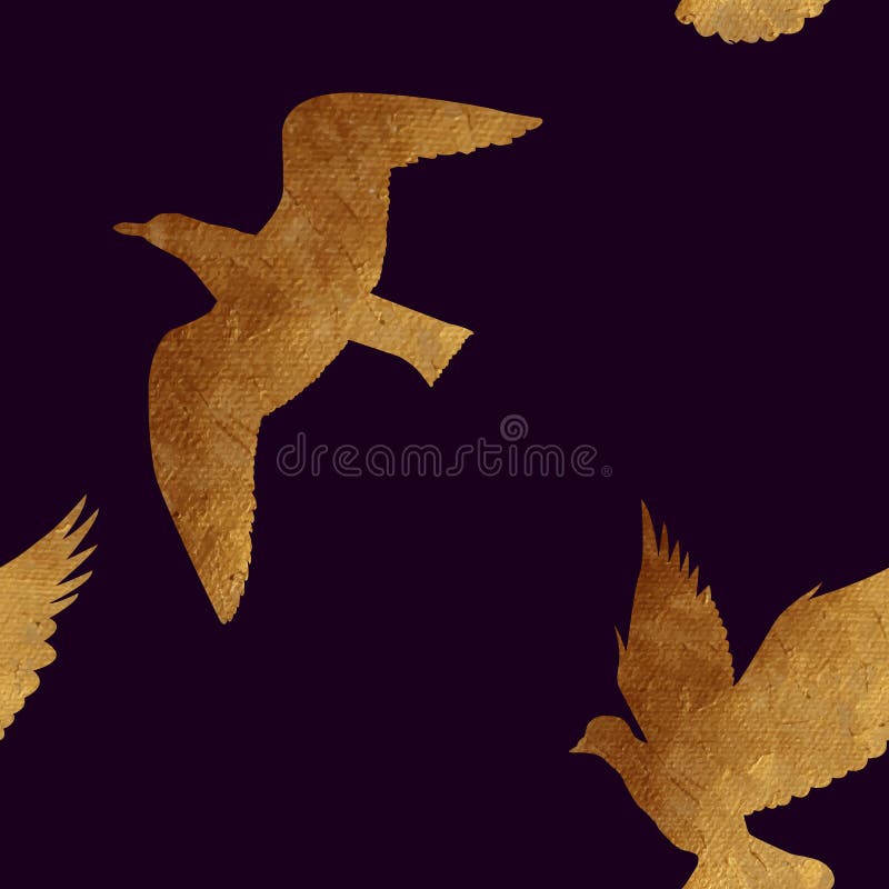 Seamless Pattern with Golden Birds. Stock Vector - Illustration of ...