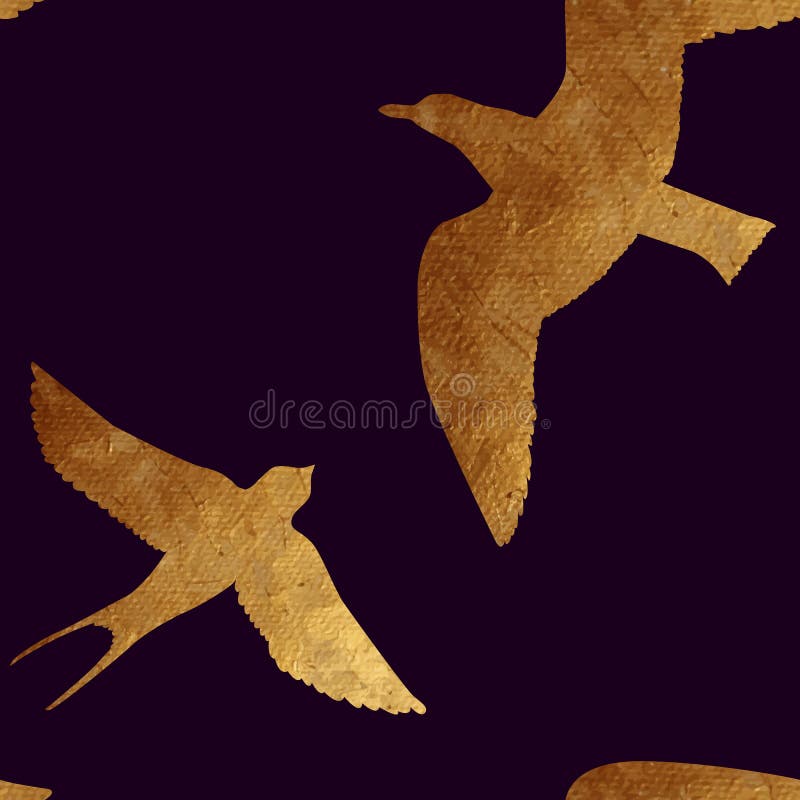 Seamless Pattern with Golden Birds. Stock Vector - Illustration of ...