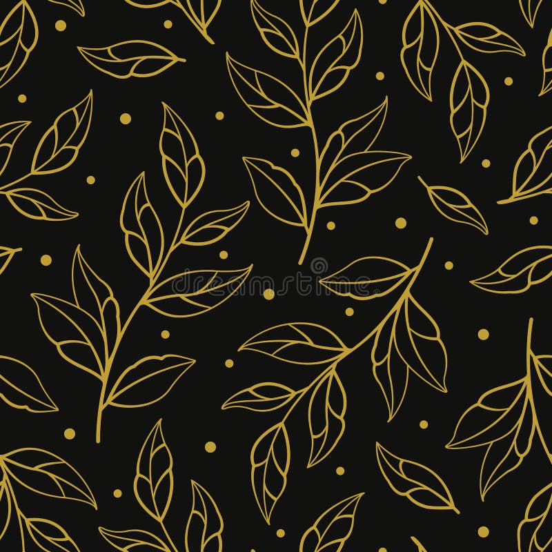 Seamless Pattern with Golden Branches and Leaves. Stock Vector ...