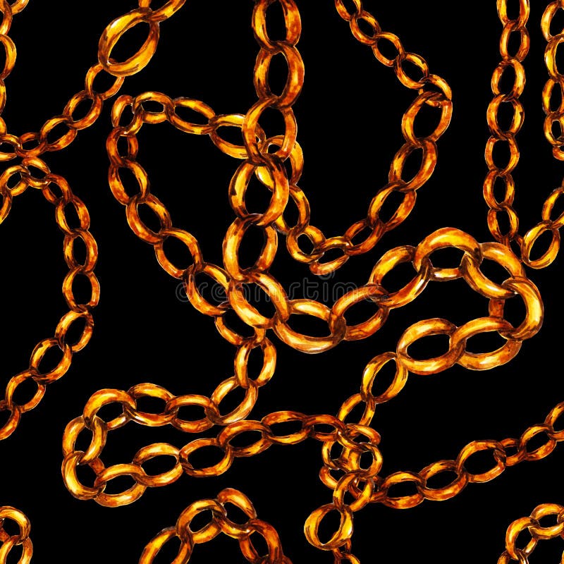 Seamless Pattern Of Golden Chains Isolated On Black Background Stock