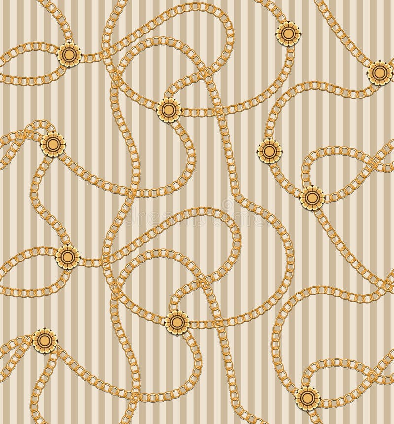 Seamless Pattern with Golden Chains on Light Lined Background. Stock ...