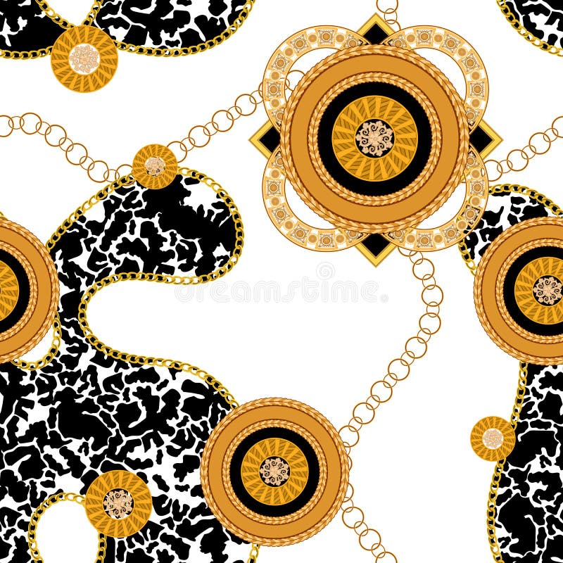 Baroque Golden Ribbons and Chains. Vector Seamless Pattern for Scarfs ...