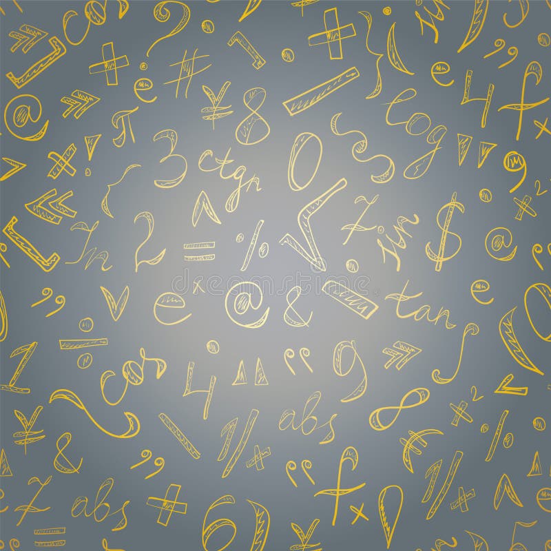 Seamless Pattern of Golden Hand Drawn Doodle Symbols and Numbers ...