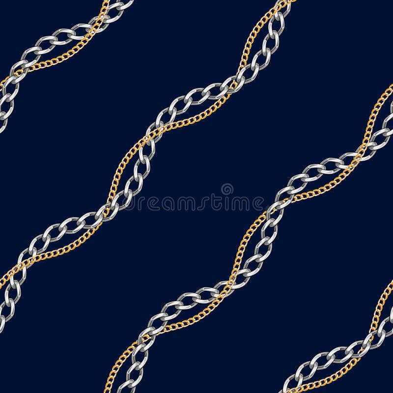 Seamless Pattern of Golden and Silver Chains. Curved Waves, Designed ...