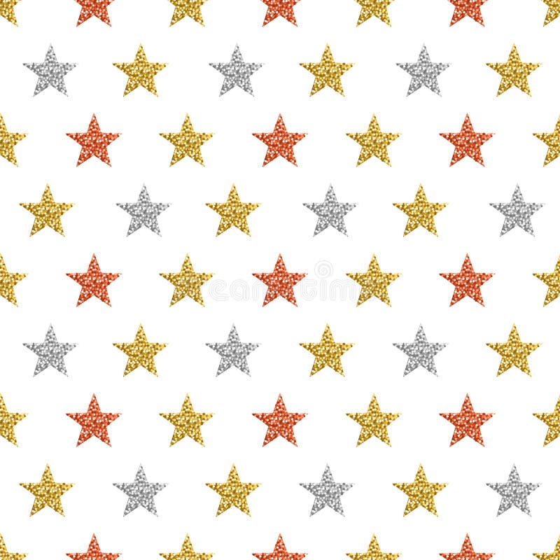 Seamless Pattern With Golden And Silver Glittering Stars Gold Seamless