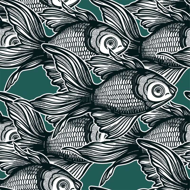Seamless Pattern with Goldfish. Stock Vector - Illustration of animal ...