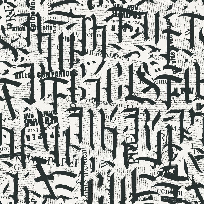 Seamless Pattern of Gothic Letters Against the Background of Newspapers ...
