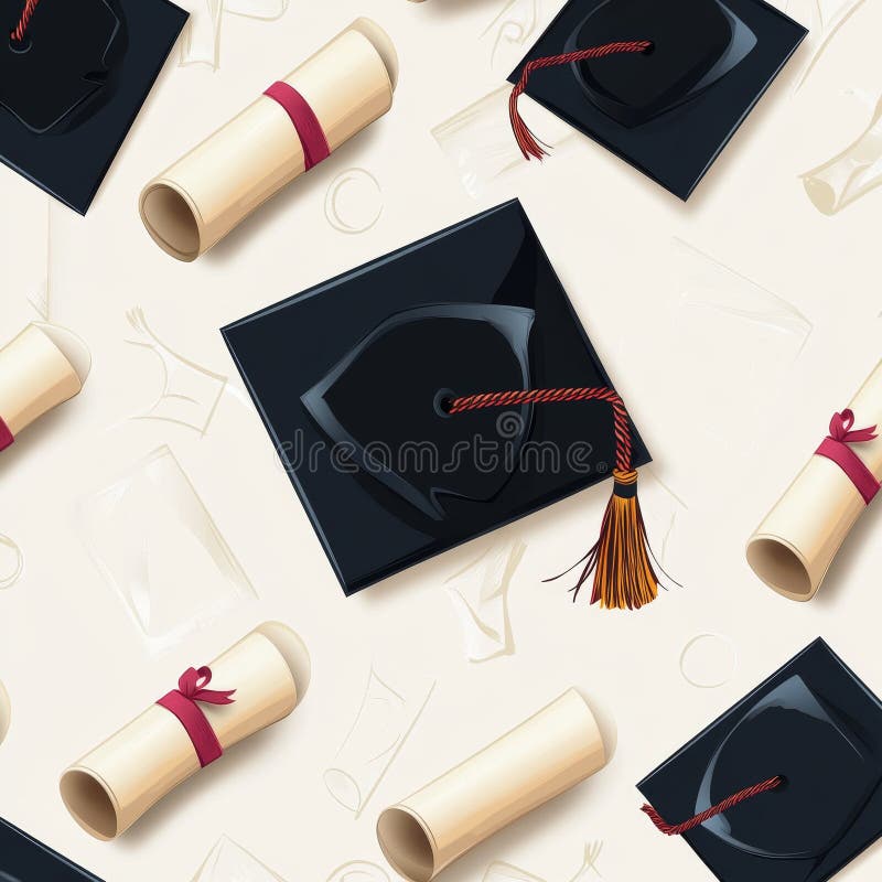 Seamless Pattern with Graduation Cap, Diploma and Scroll. Vector ...