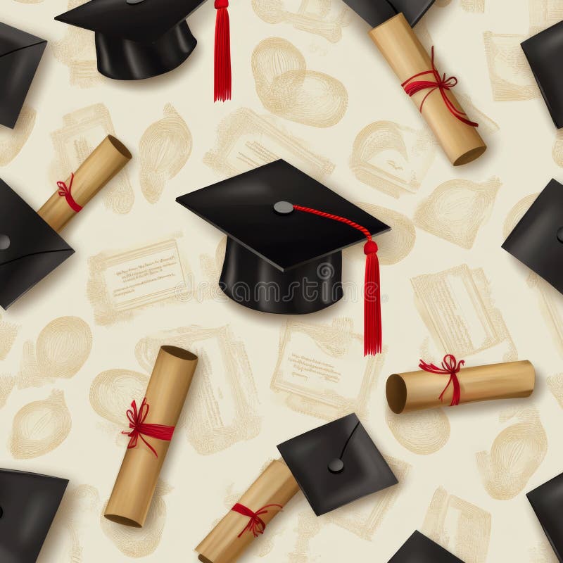 Seamless Pattern with Graduation Cap and Diploma. Vector Illustration ...