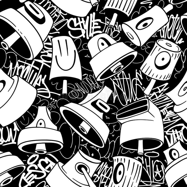 Seamless Pattern with Graffiti Caps and Various Tags in Graffiti Style ...