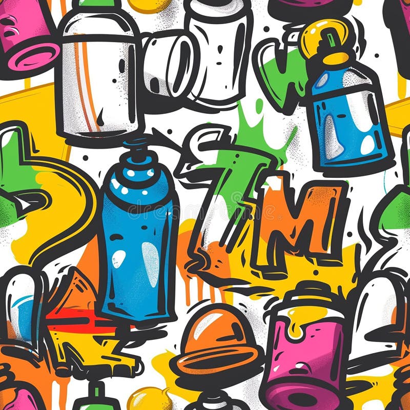 Seamless Pattern with Graffiti. Street Art Wall Art Stock Illustration ...