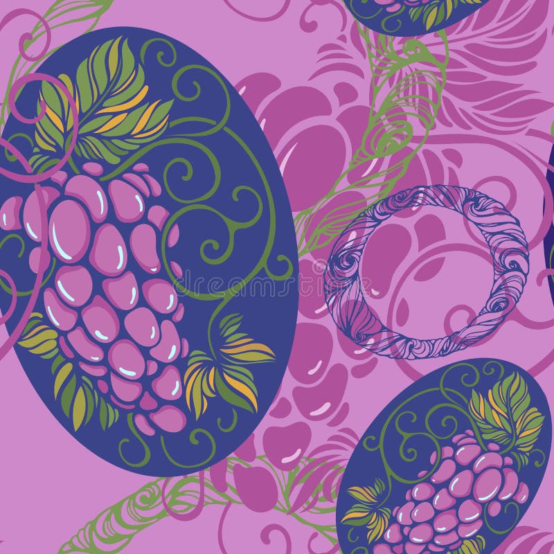 Seamless Pattern with Grape Stock Vector - Illustration of drawn ...