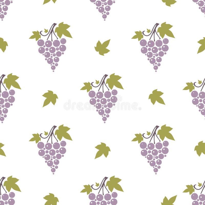Seamless Pattern with Grapes and Leaves on Simple Background Stock ...