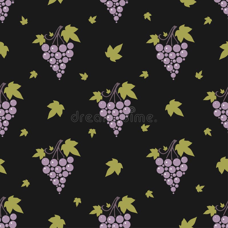 Seamless Pattern with Grapes and Leaves on Simple Background Stock ...