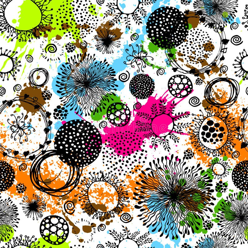 Seamless Pattern Graphic Circles with Colorful Splashes. Vector ...