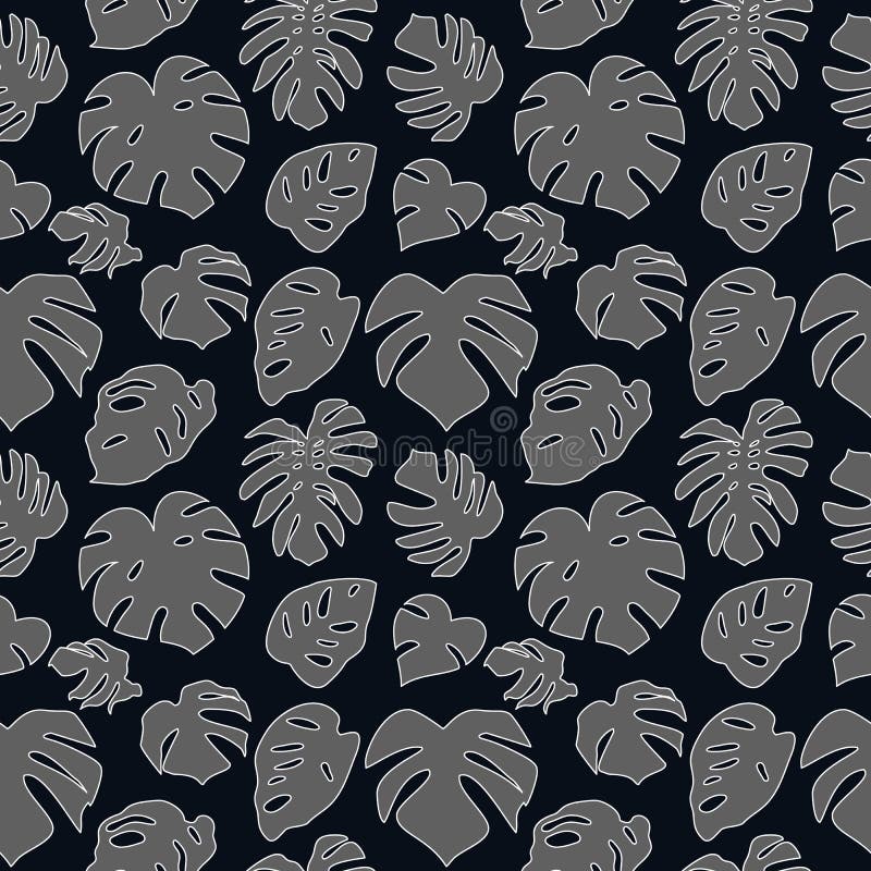 Gray Tropical Leaves. White Seamless Palm. Black Pattern Texture ...