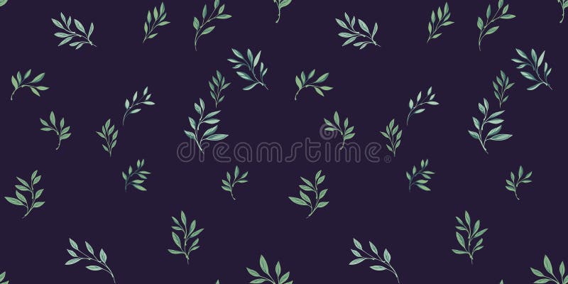 Seamless Pattern with Green Abstract Tiny Leaves Branches Scattered ...