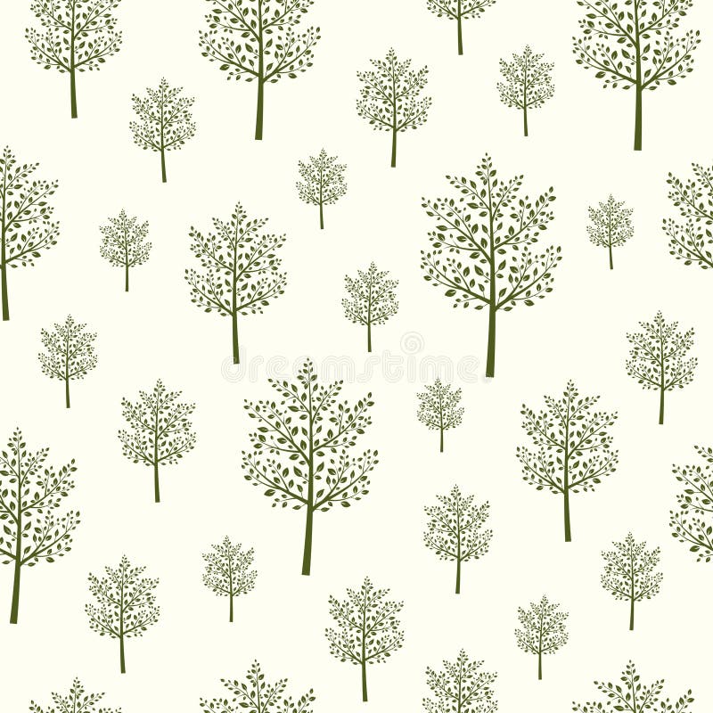 Seamless Pattern with Green Abstract Trees on a Beige Background Stock ...
