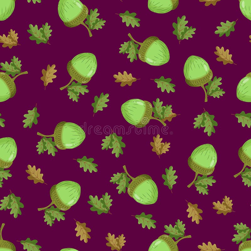 Seamless Pattern with a Green Acorn on a Purple Background. Autumn ...