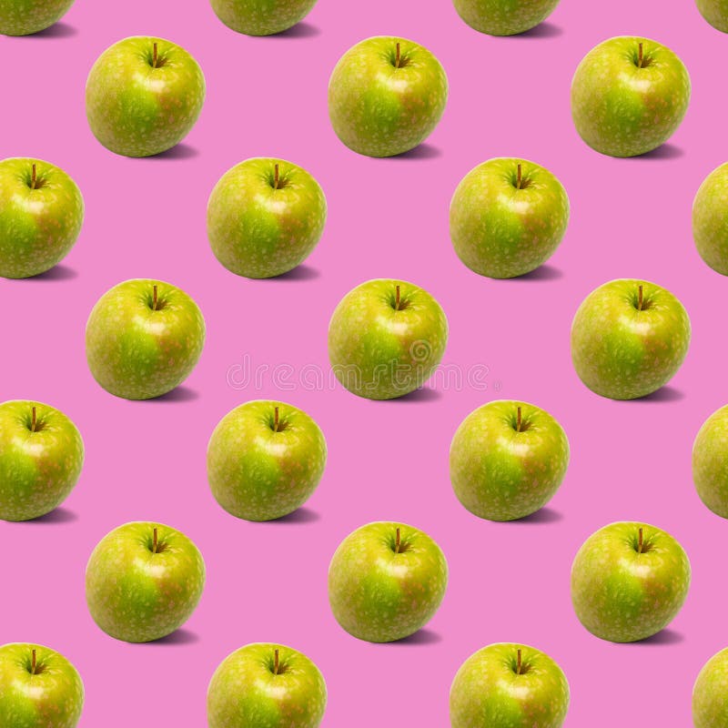 Seamless Pattern with Green Apples on a Pink Background Stock Photo ...