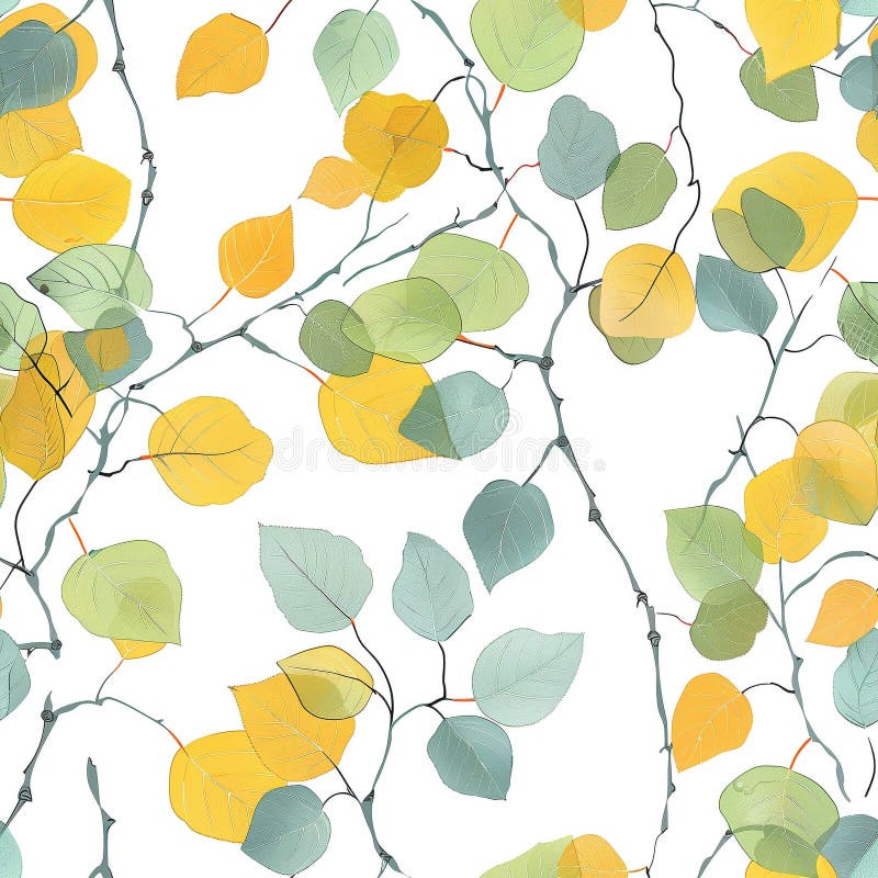 Seamless Pattern of Green Aspen Tree Leaves on a Pristine Stock ...