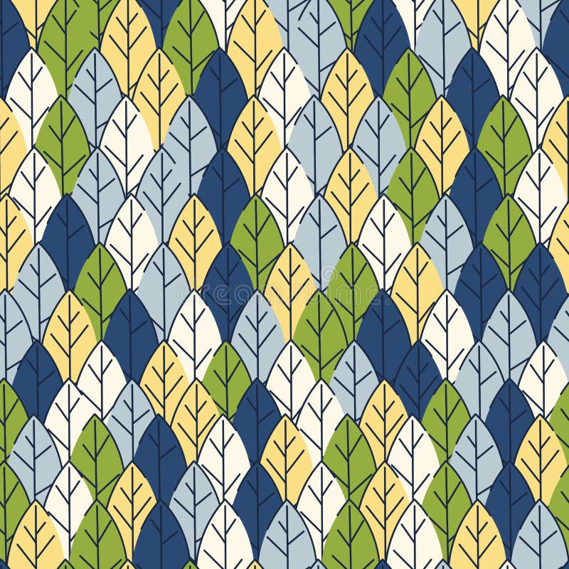 Seamless Pattern of Green and Blue Leaves on a Solid Background. Strict ...