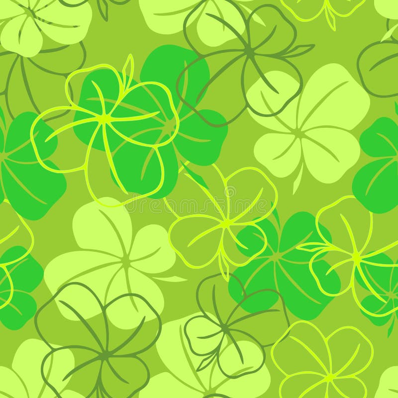 Seamless Pattern of Green Contours and Silhouettes of a Four-leaf ...