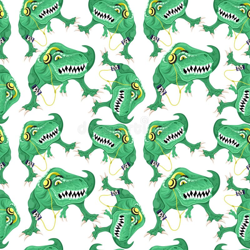 Seamless Pattern with Green Dinosaurs. Stock Vector - Illustration of ...
