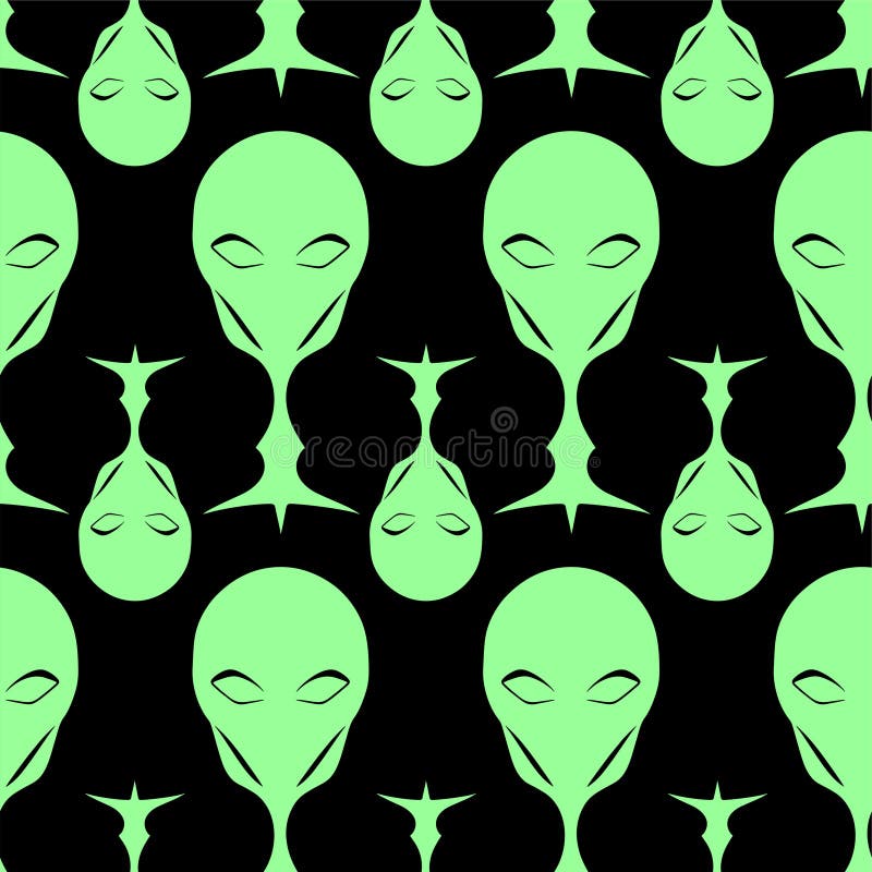 Seamless Pattern Green Graphic Aliens on Black Background, Texture ...