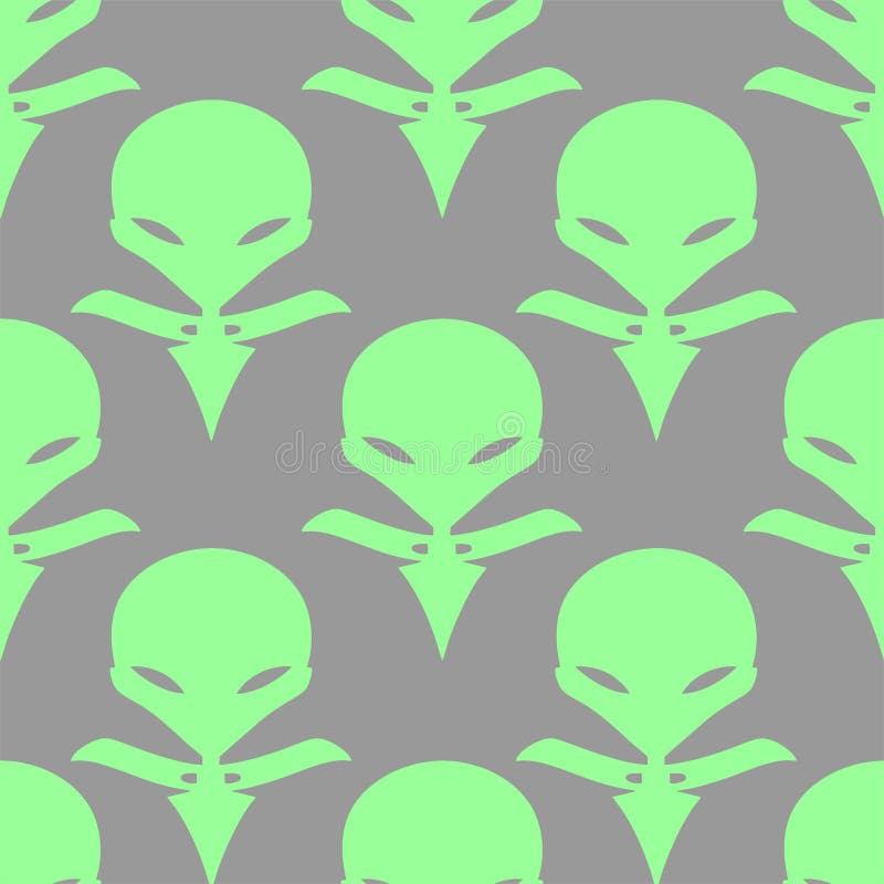 Seamless Pattern Green Graphic Aliens on Gray Background, Texture Stock ...