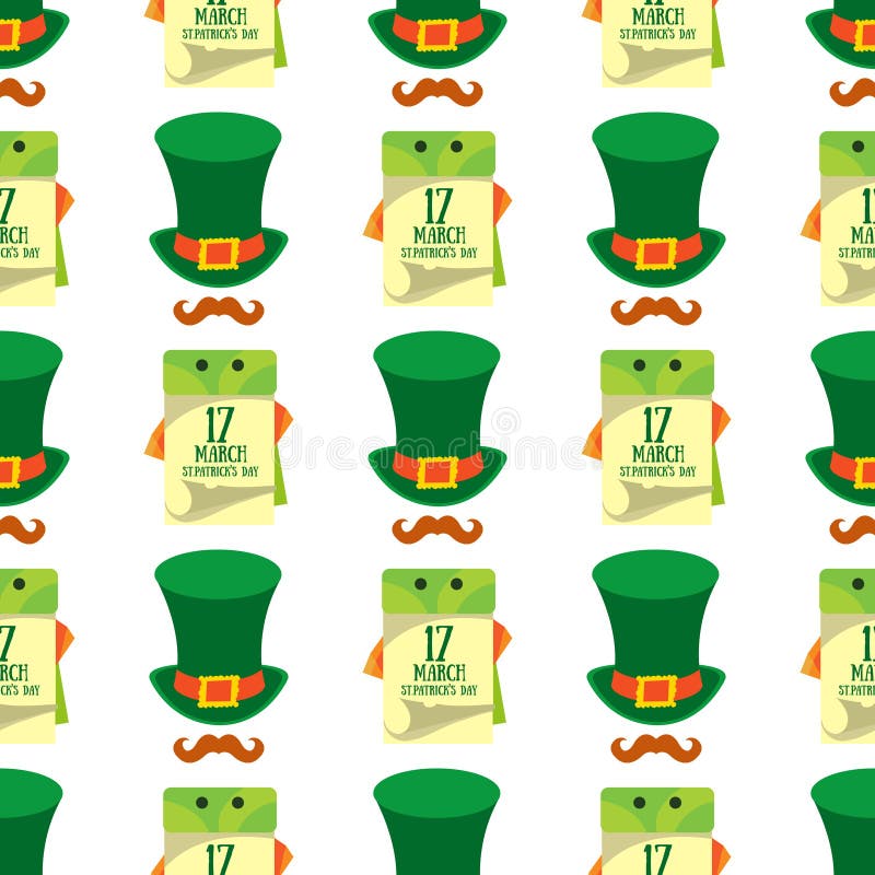 Seamless Pattern with a Green Hat and a Calendar on 17 March Stock ...