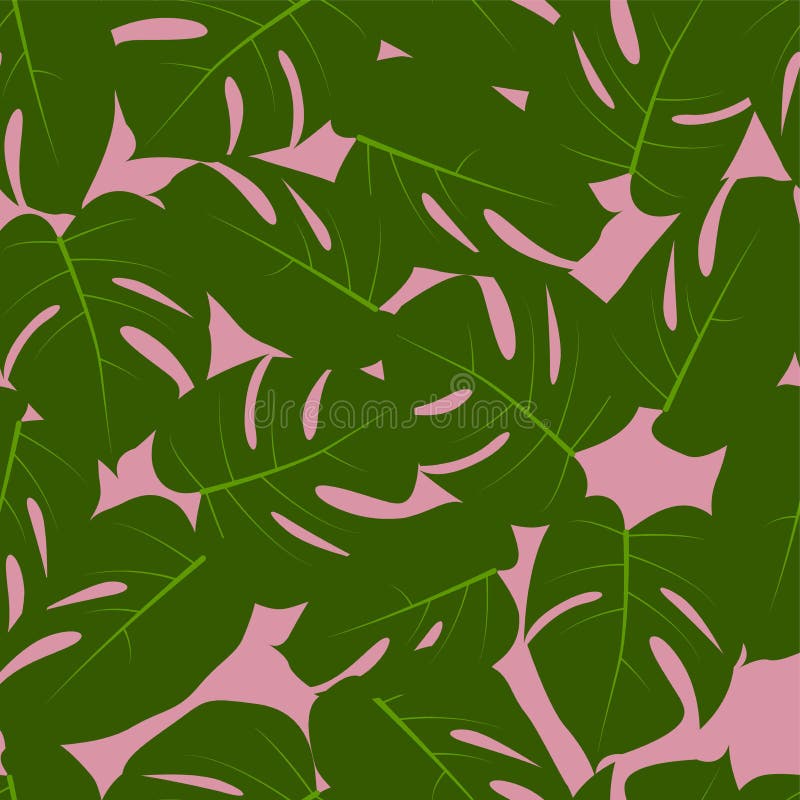Seamless Pattern with Green Leaves on a Pink Background Stock Vector ...