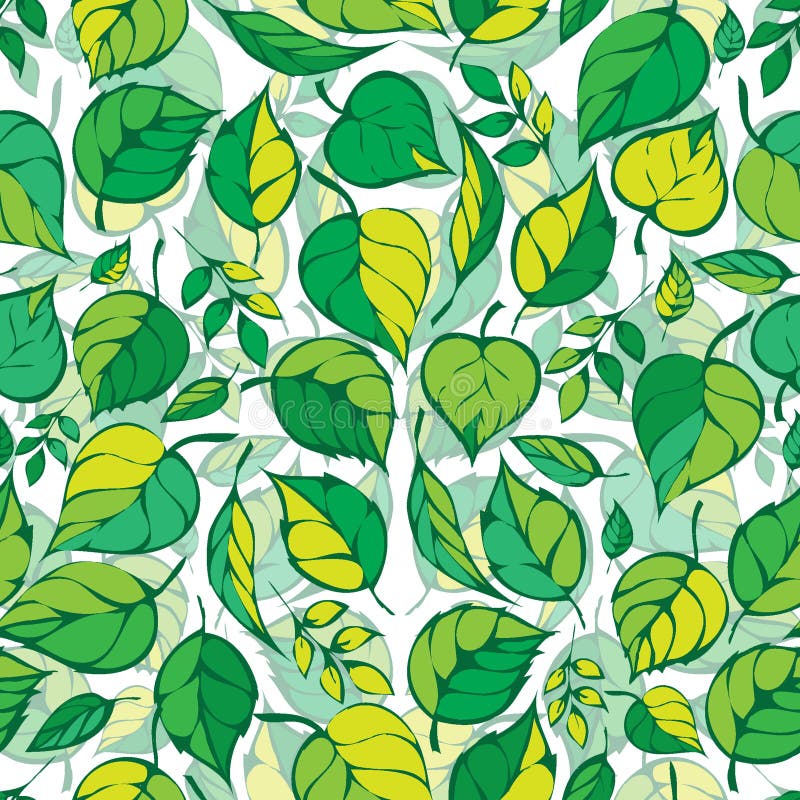 Seamless Pattern of Green Leaves on a White Background. Stock ...