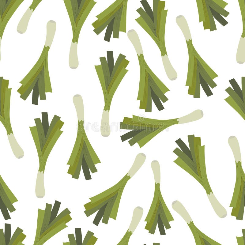 Seamless Pattern with Green Leek Stock Vector - Illustration of vegan ...
