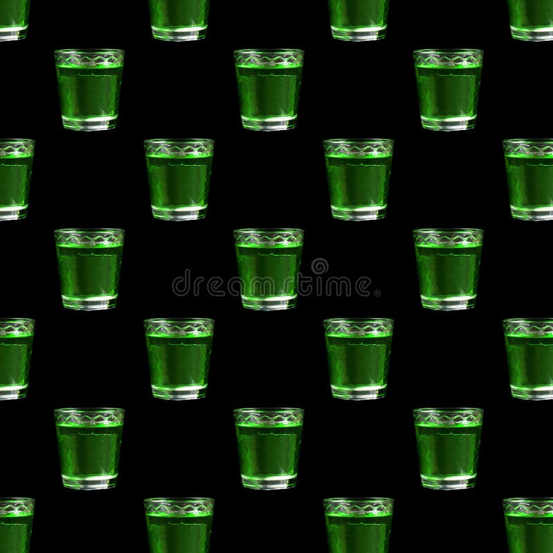 Seamless Pattern with Green Liquor in Shot Glass Stock Illustration ...